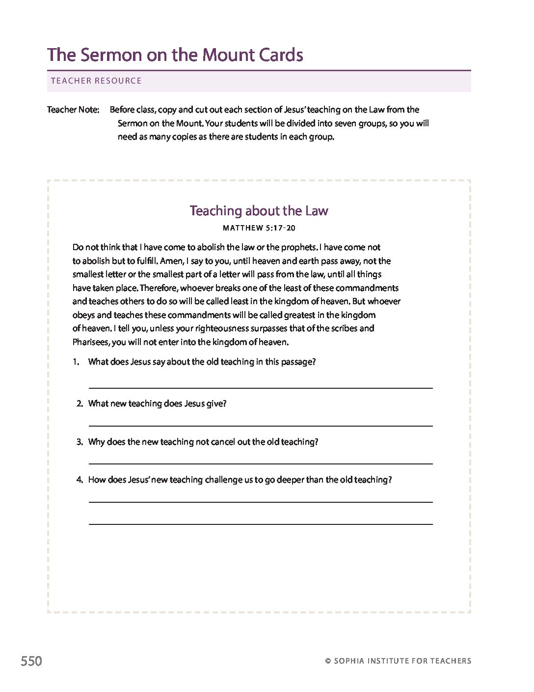 The Sermon on the Mount Cards | Gr6 - Sophia Teachers