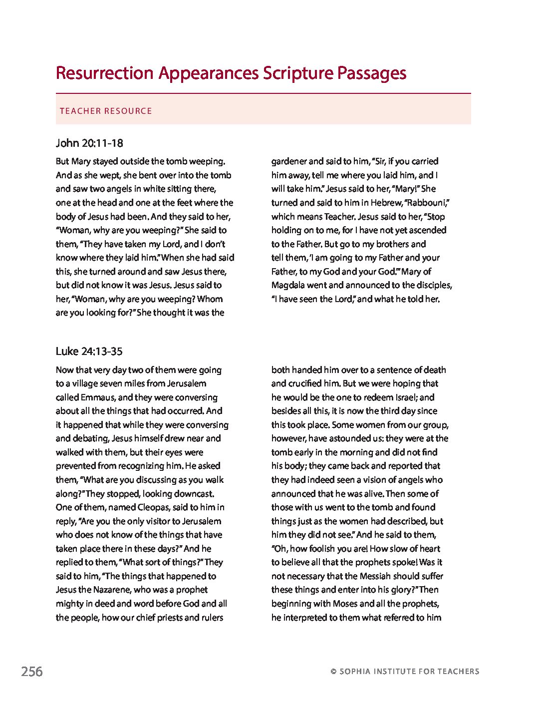 Resurrection Appearances Scripture Passages | Gr7 - Sophia Teachers
