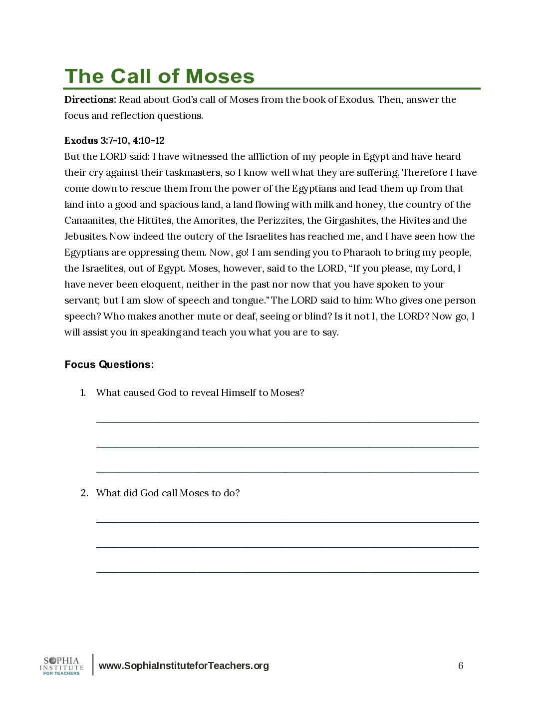 Upper Elementary: The Call of Moses - Sophia Teachers